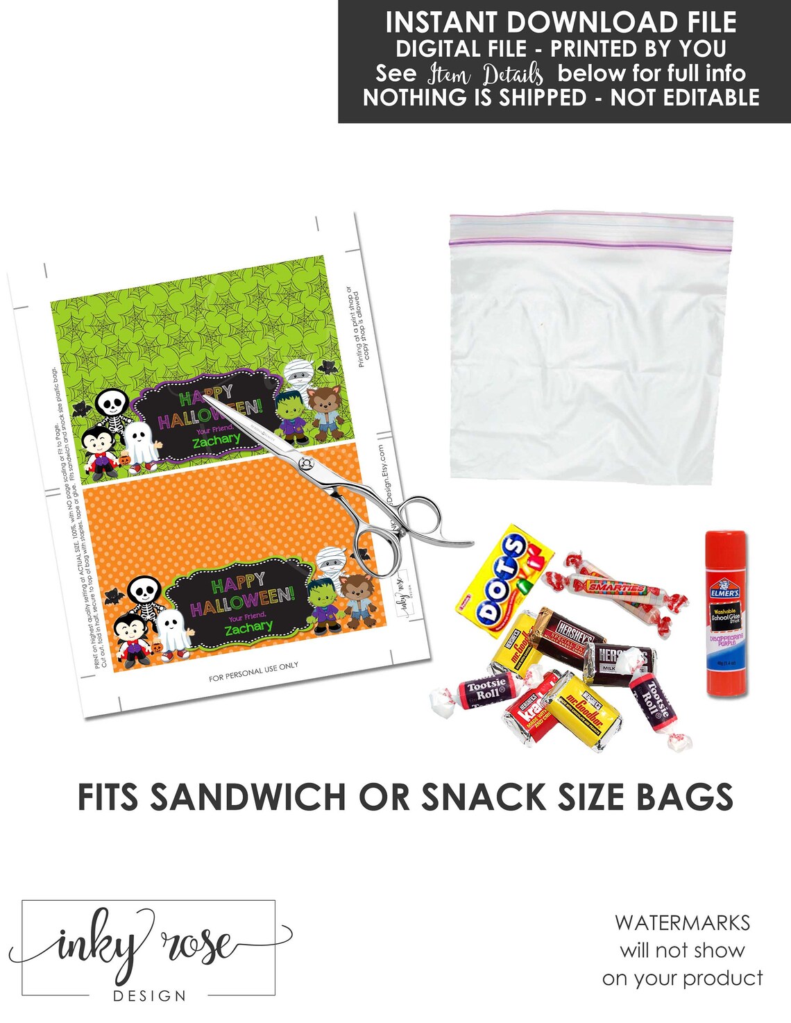 Halloween Treat Bag Toppers PRINTABLE Halloween Birthday Party | Etsy