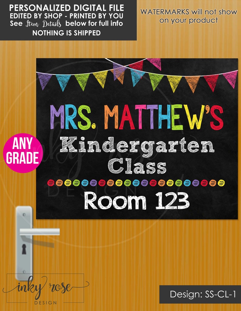 Teacher Door Sign Chalkboard PRINTABLE, Personalized Teacher Name Sign ...