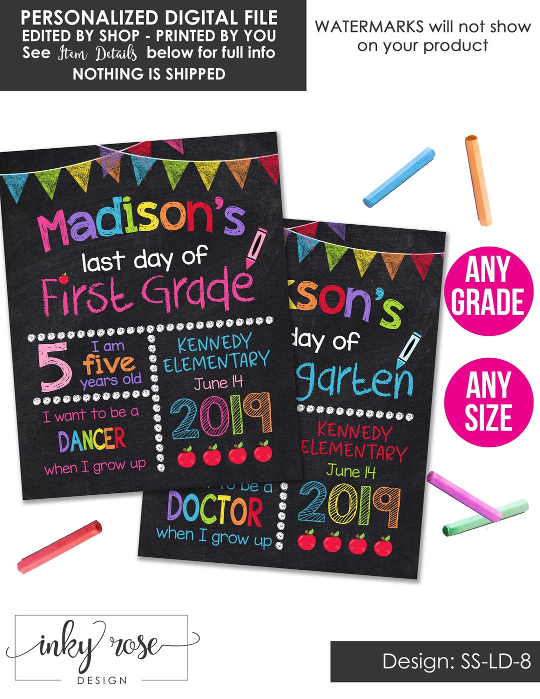 Last Day of School Sign Chalkboard PRINTABLE, Last Day of First Grade ...