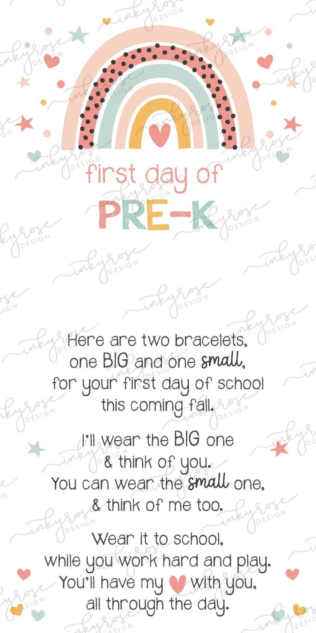 First Day of Pre-k Bracelet PRINTABLE Instant Download, Preschool Back ...
