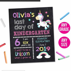 Last Day of School Sign Unicorn Chalkboard PRINTABLE, Last Day of ...