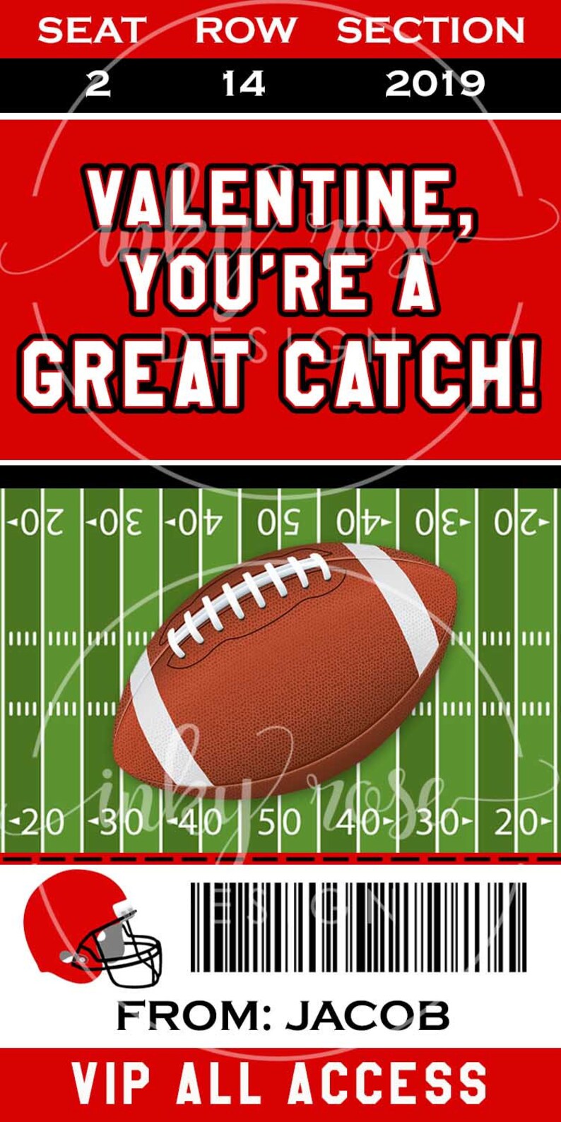 Football Valentine Cards Personalized Kids Valentine's | Etsy
