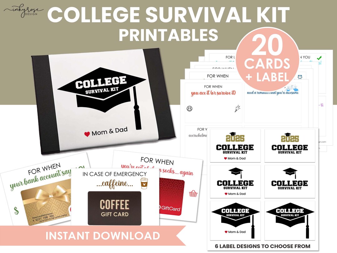 College Survival Kits Printable Gift Card Holder High School Graduation ...