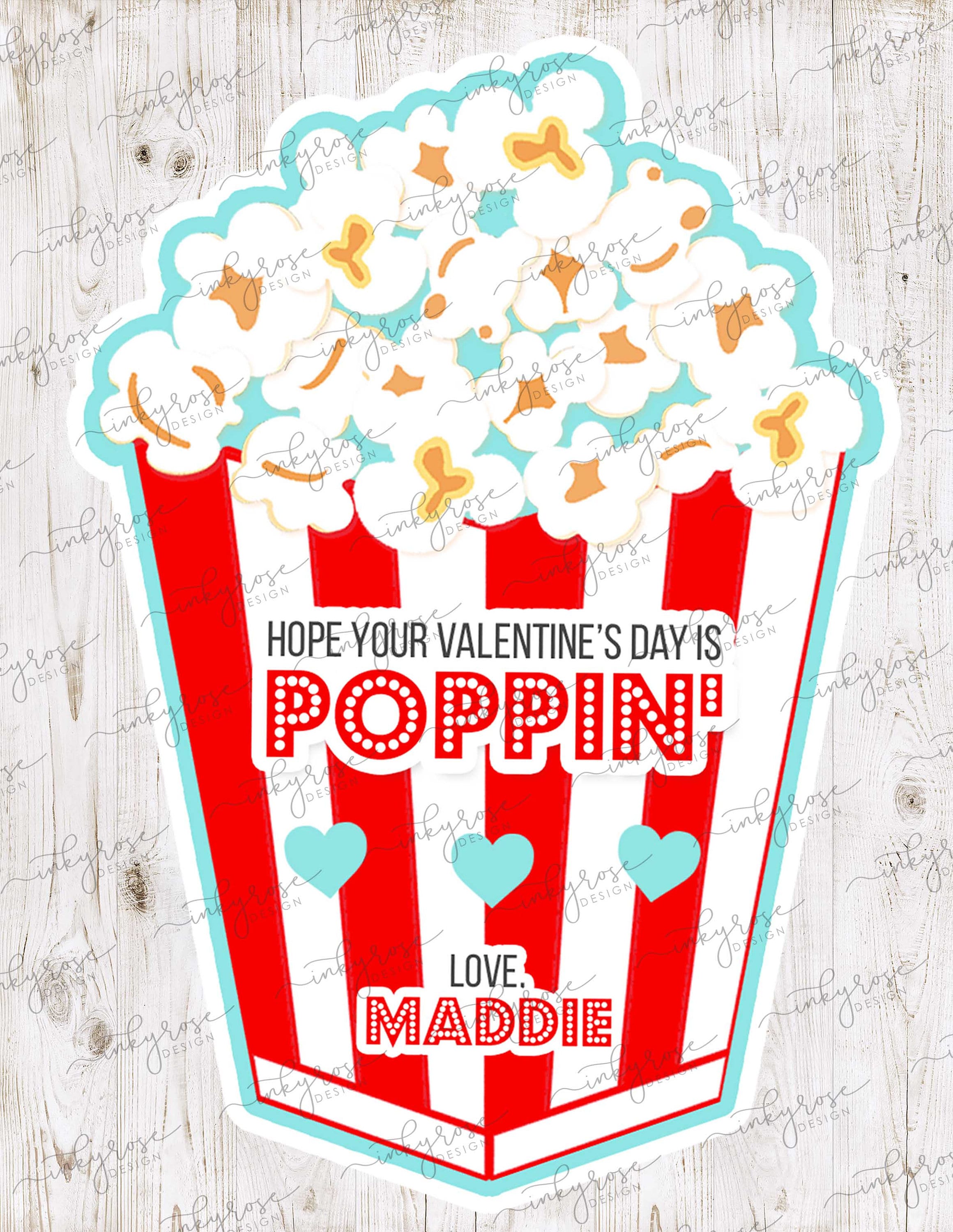 Popcorn Valentine Stickers, PRINTED Poppin Valentines Stickers, Kids ...