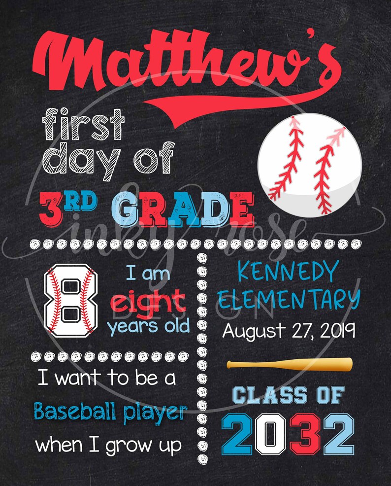 Baseball First Day of School Chalkboard Sign PRINTABLE, 1st Day of 3rd ...
