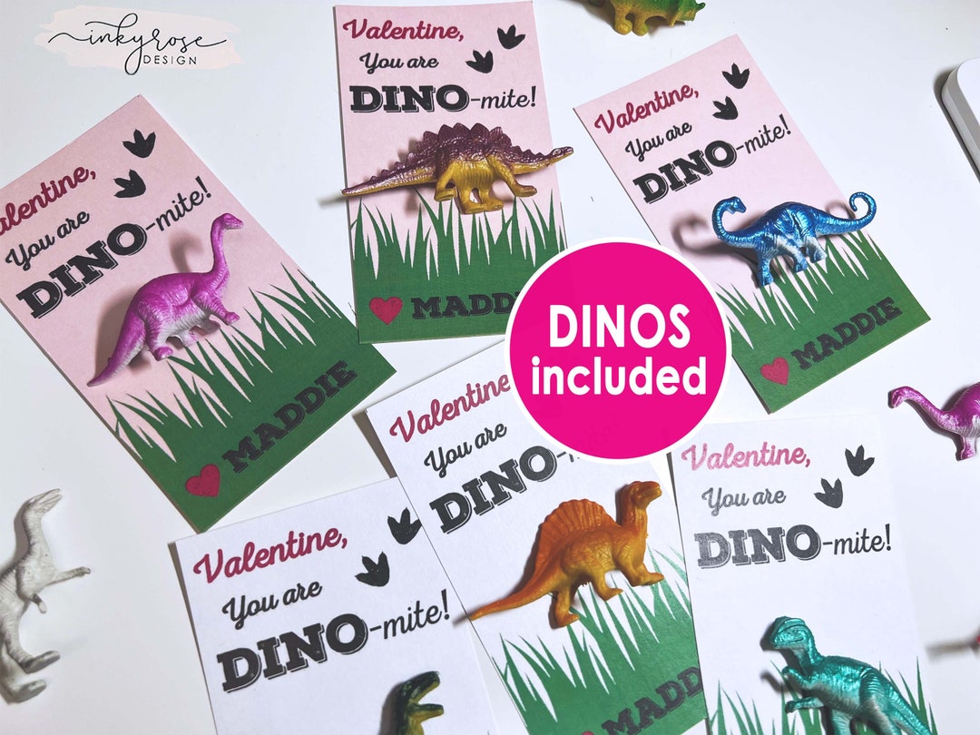 Dinosaur Valentine Cards, PRINTED Dino-mite Valentines for Girls Kids ...