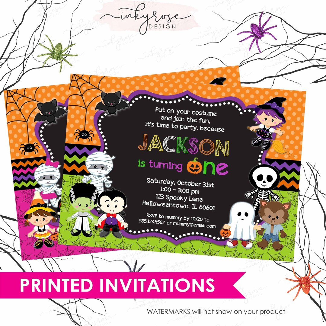 Halloween 1st Birthday Invitation, PRINTED Halloween Party Invitation ...