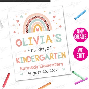 First Day of Kindergarten Sign PRINTABLE Back to School Chalkboard ...