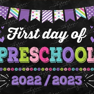 First Day of Preschool Sign INSTANT DOWNLOAD PRINTABLE, Girl First Day ...