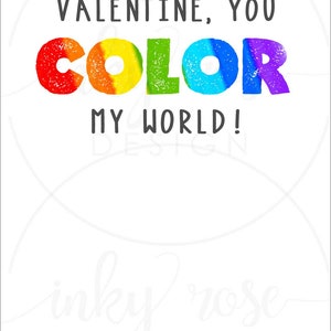 Valentine Cards for Kids, PRINTED Color My World Valentines, Valentine ...