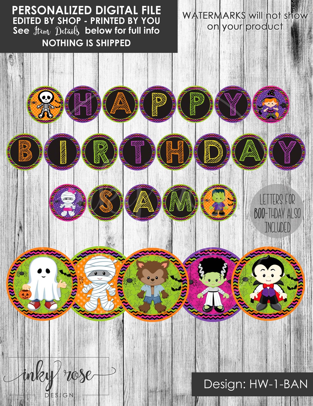 Halloween Birthday Banner PRINTABLE Halloween Banner Garland Decoration ...