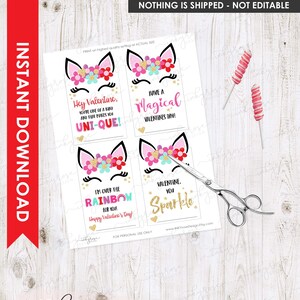 Unicorn Valentines Cards INSTANT DOWNLOAD, Kids Valentine's Day Card ...