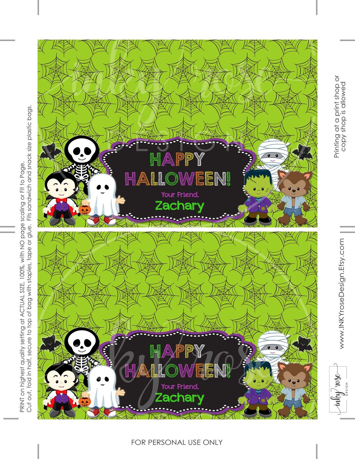 Halloween Treat Bag Toppers PRINTABLE Halloween Birthday Party Favors ...