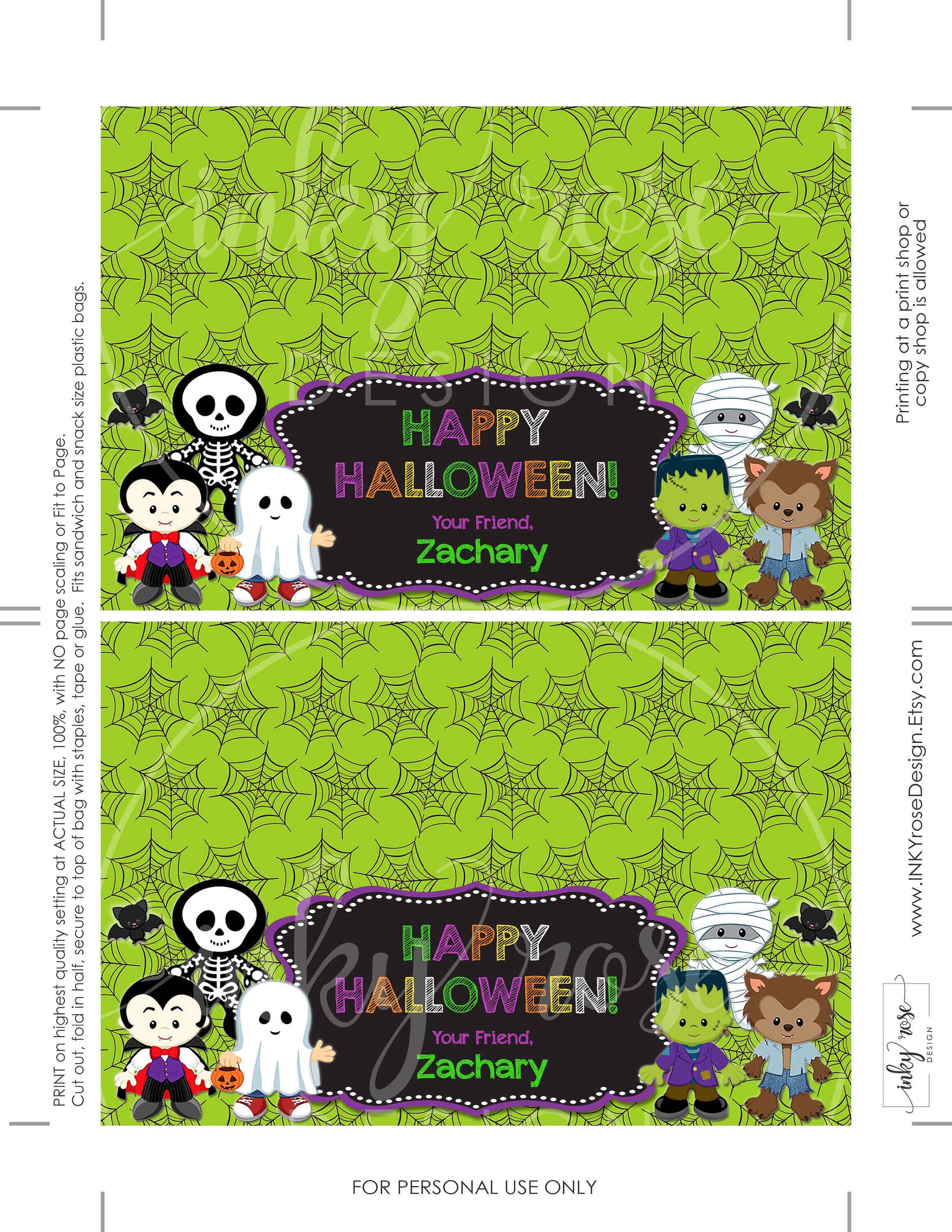 Halloween Treat Bag Toppers PRINTABLE Halloween Birthday Party | Etsy