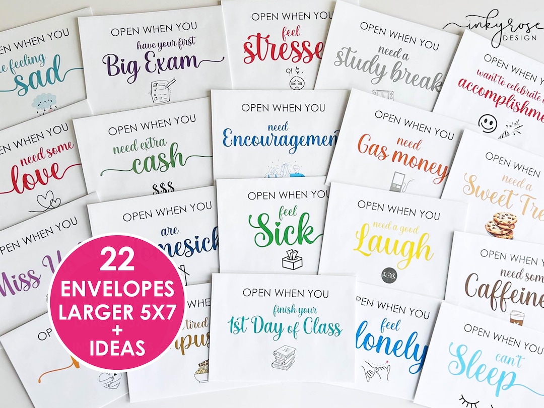 Open When Envelopes College, Set of 20 Open When Cards, Open When ...