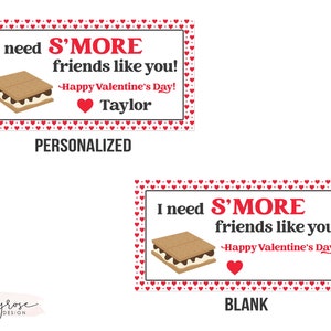 Smore Valentines Stickers and Bags, PRINTED Valentine Smores Kit Treat ...