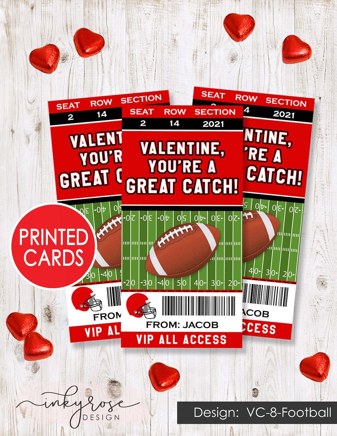 Football Valentines Cards PRINTED Personalized Kids - Etsy