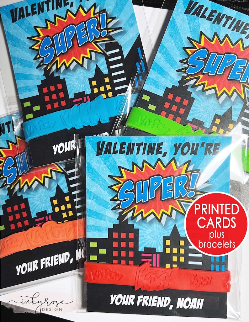 Superhero Valentine Cards, PRINTED Super Hero Valentines Day Cards for ...