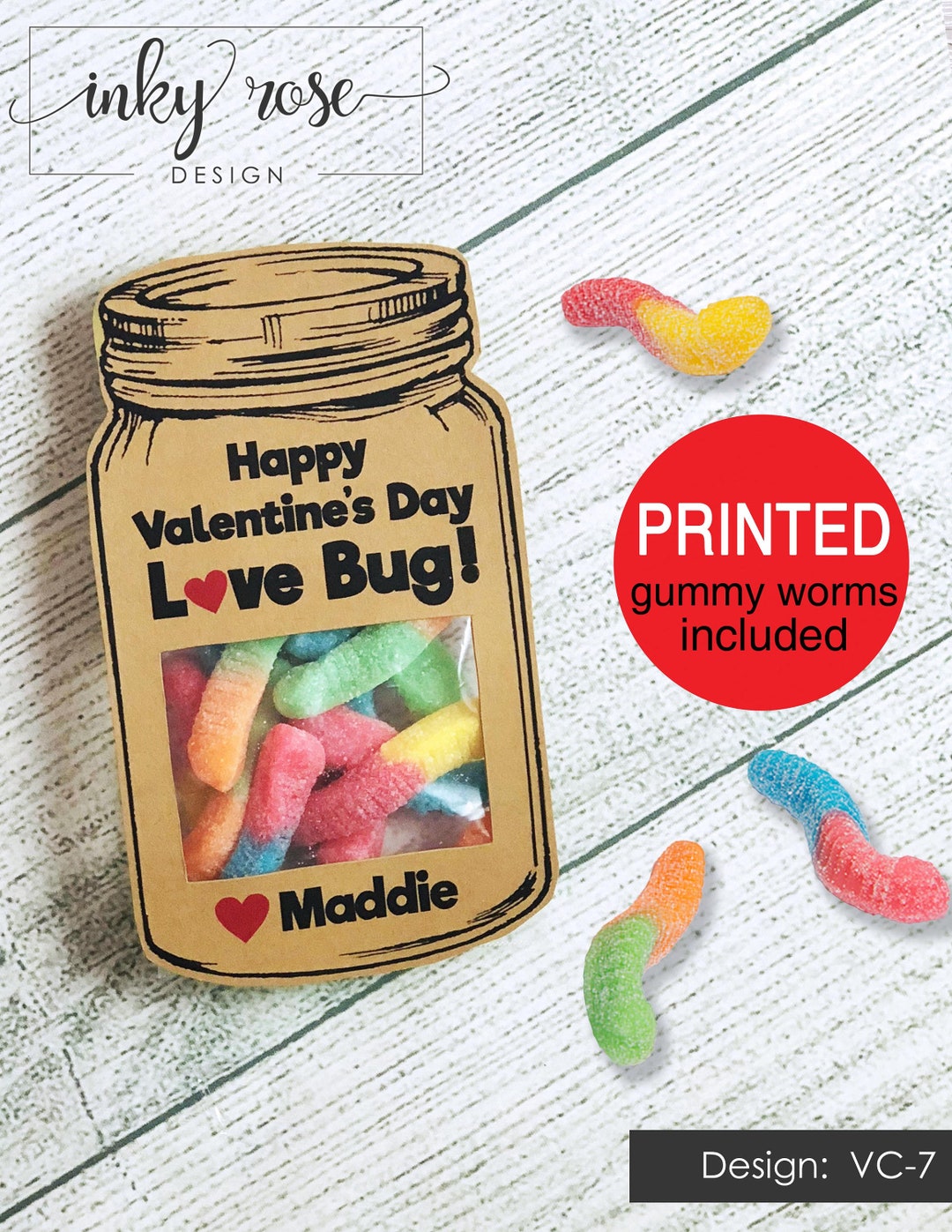 Classroom Valentines, Love Bug Valentine Cards for Kids, PRINTED Gummy ...