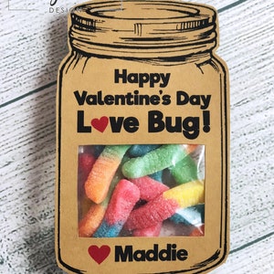 Classroom Valentines, Love Bug Valentine Cards for Kids, PRINTED Gummy ...