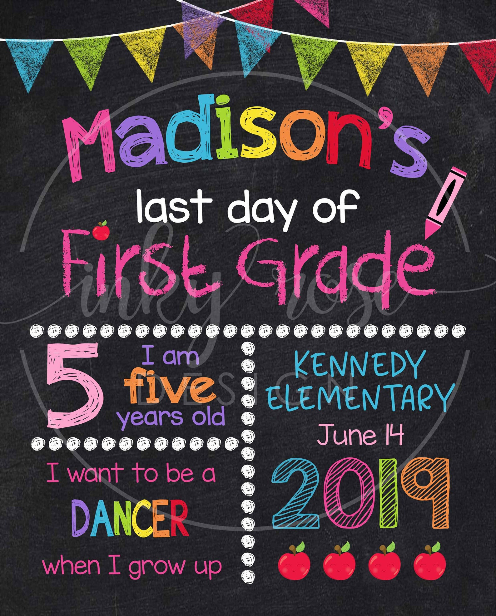 Last Day of School Sign Chalkboard PRINTABLE, Last Day of First Grade ...