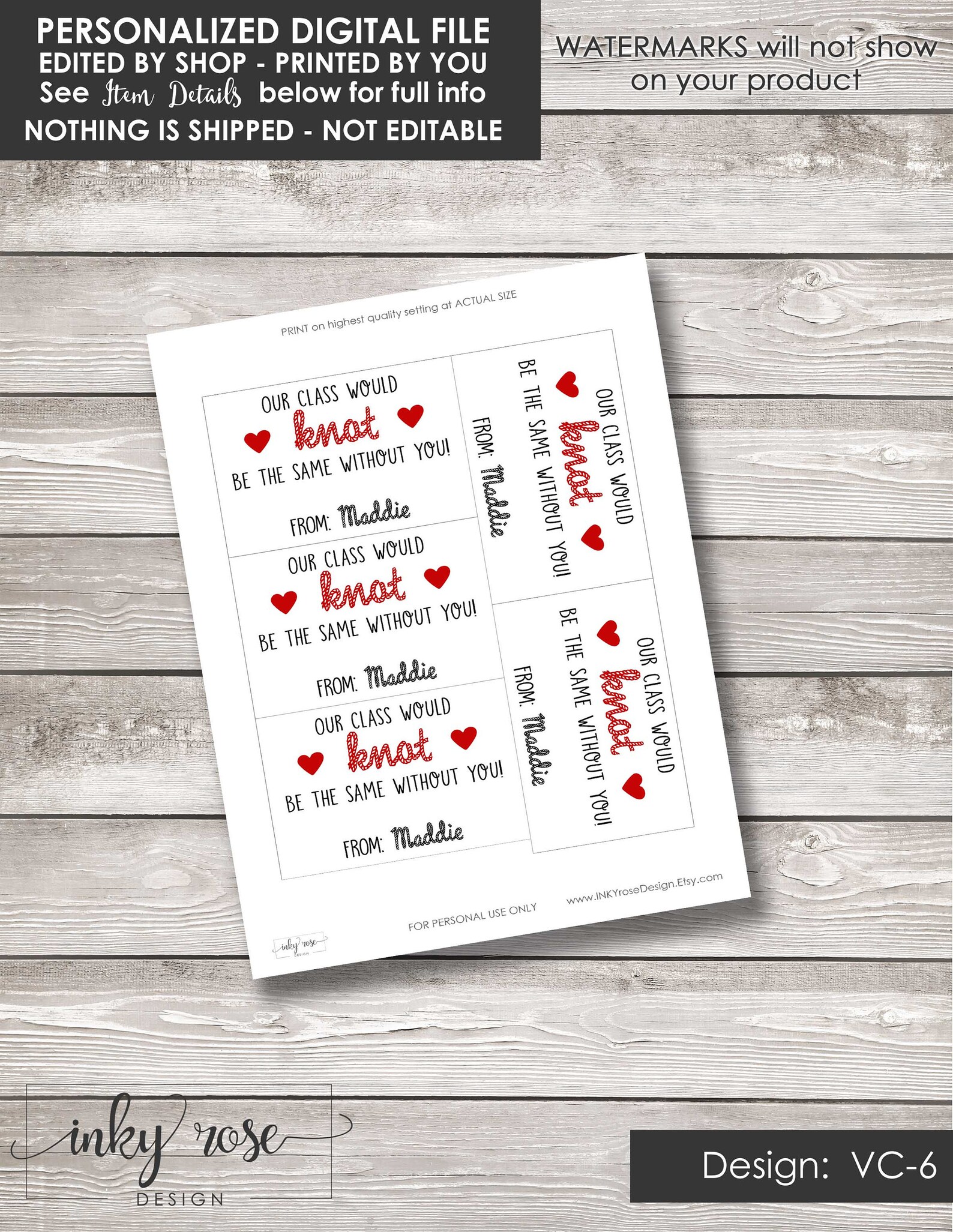 Knot Valentine Cards PRINTABLE Friendship Bracelet Valentine's Day Card ...