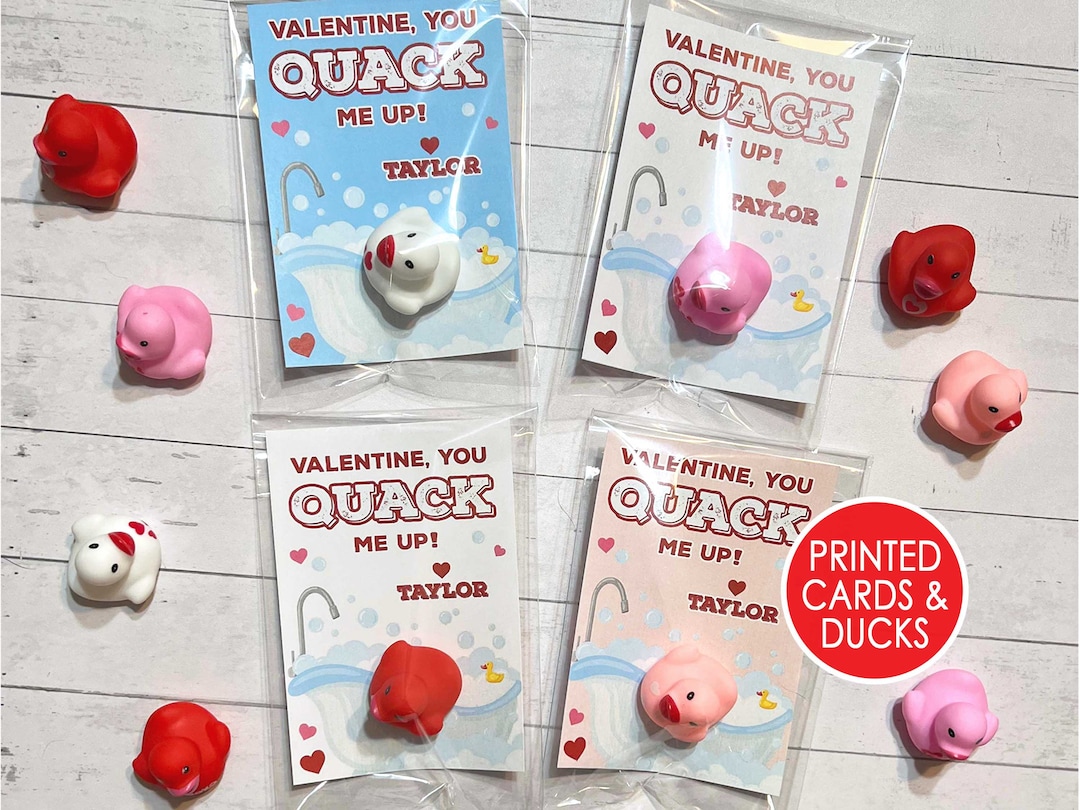 Duck Valentine Card, PRINTED Candy Free Valentines Day Cards for Kids ...