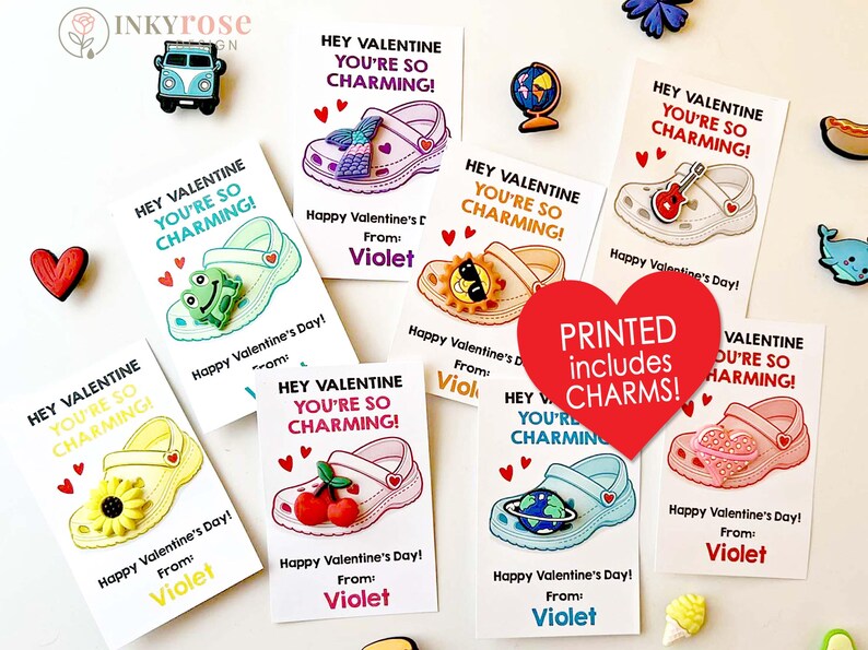 Non Candy Classroom Valentines With Shoe Charms, Personalized Kids ...