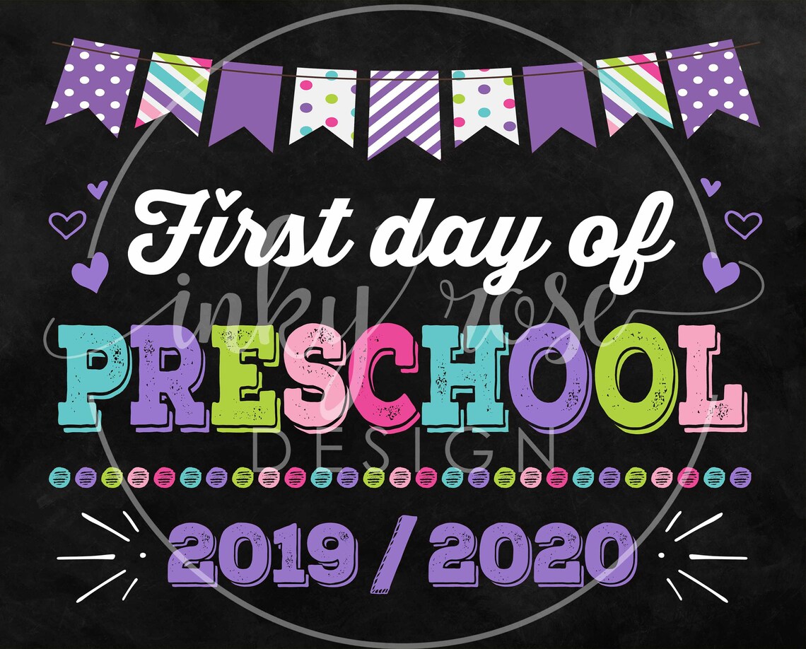 First Day of Preschool Sign INSTANT DOWNLOAD PRINTABLE Girl - Etsy
