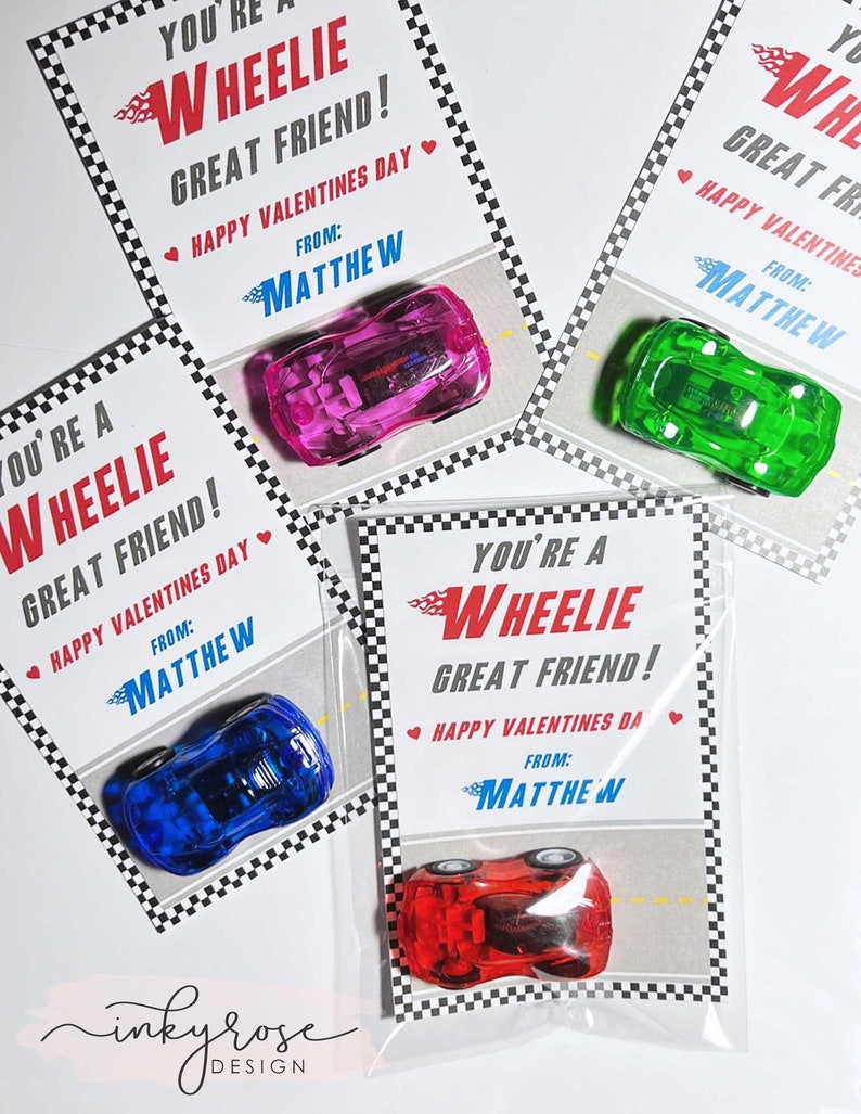 Wheelie Valentines Day Cards PRINTED Race Car Valentine's - Etsy