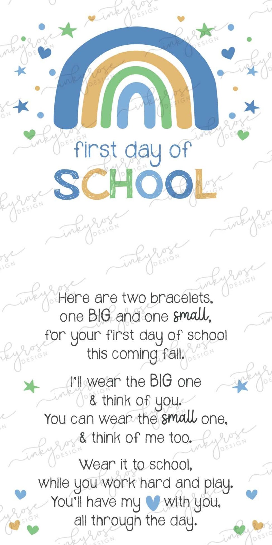 First Day of School Bracelet PRINTABLE Instant Download, Boy Back to ...