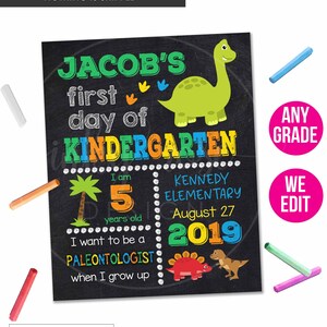Dinosaur First Day of School Chalkboard Sign PRINTABLE, 1st Day of ...