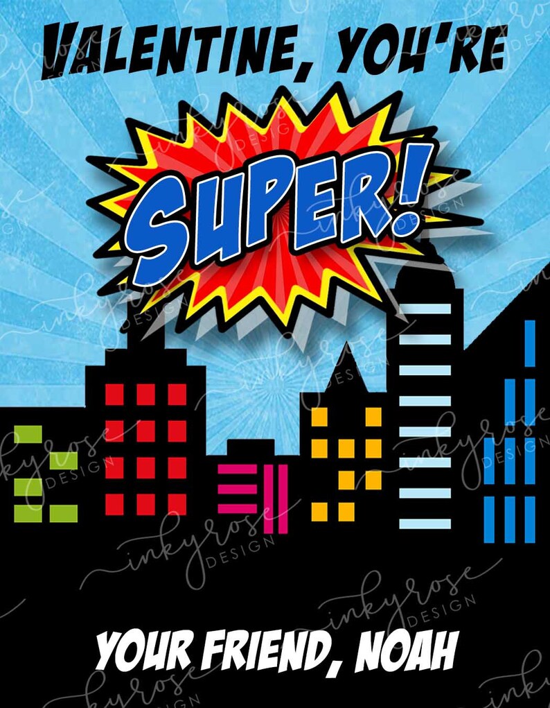 Superhero Valentine Cards PRINTED Super Hero Valentines Day - Etsy