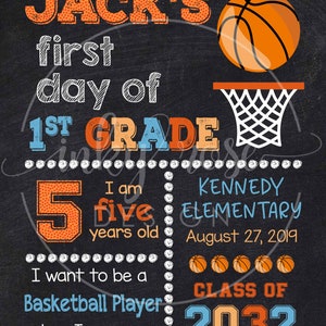 Basketball First Day of School Chalkboard Sign PRINTABLE, First Day of ...