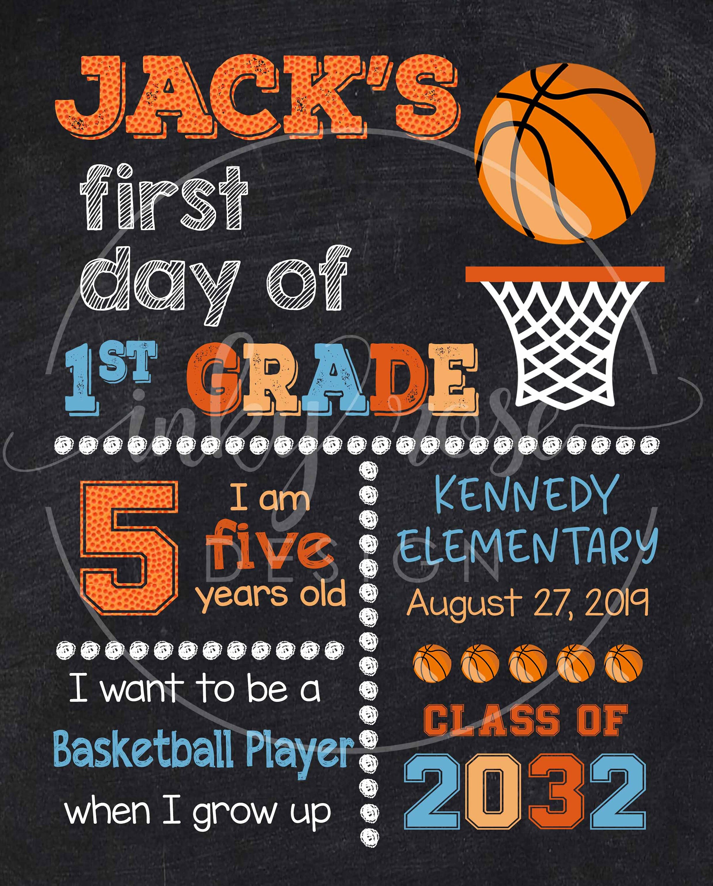 Basketball First Day of School Chalkboard Sign PRINTABLE | Etsy