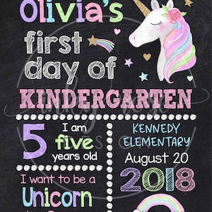Unicorn First Day of Kindergarten Sign PRINTABLE, 1st First Day of ...
