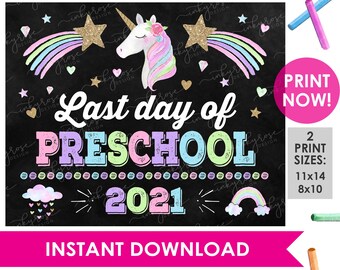 Unicorn Preschool Graduation Sign Printable Girl Last Day of - Etsy