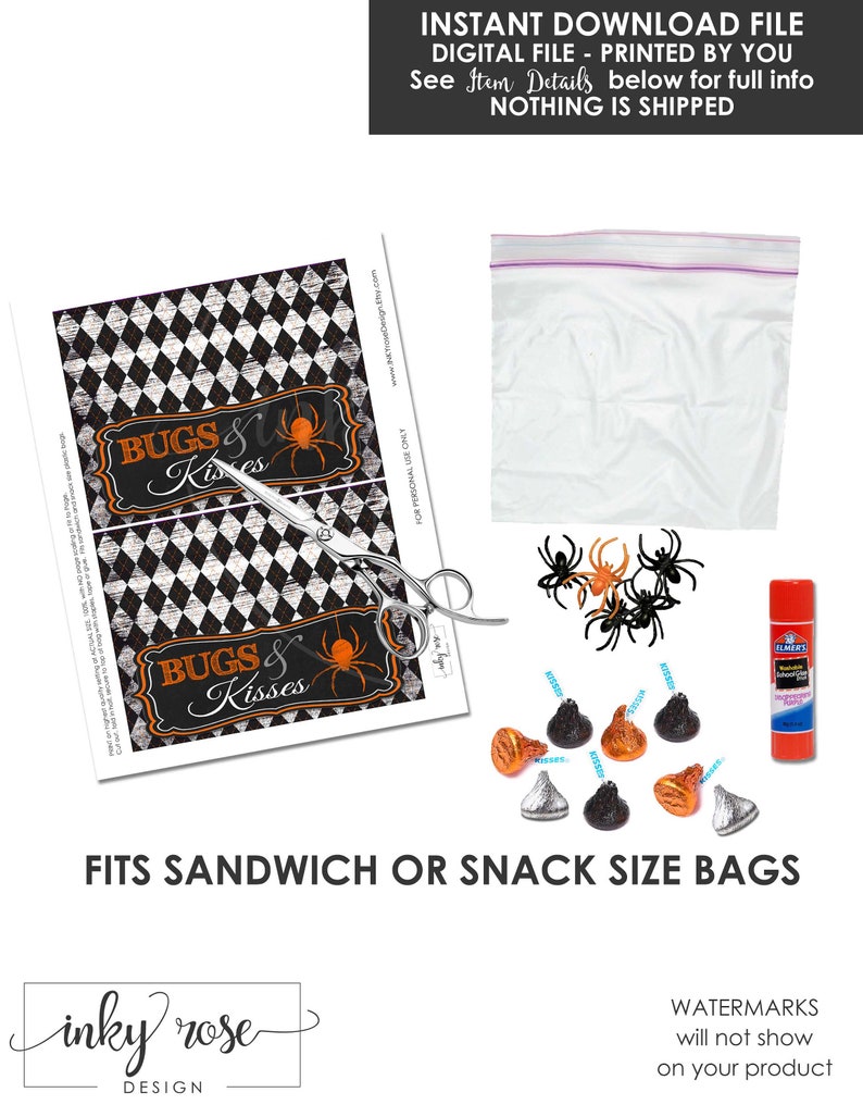 Halloween Bag Toppers PRINTABLE Bugs and Kisses Halloween - Etsy