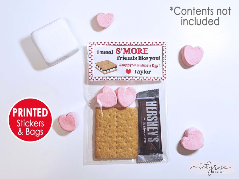 Smore Valentines Stickers and Bags, PRINTED Valentine Smores Kit Treat ...