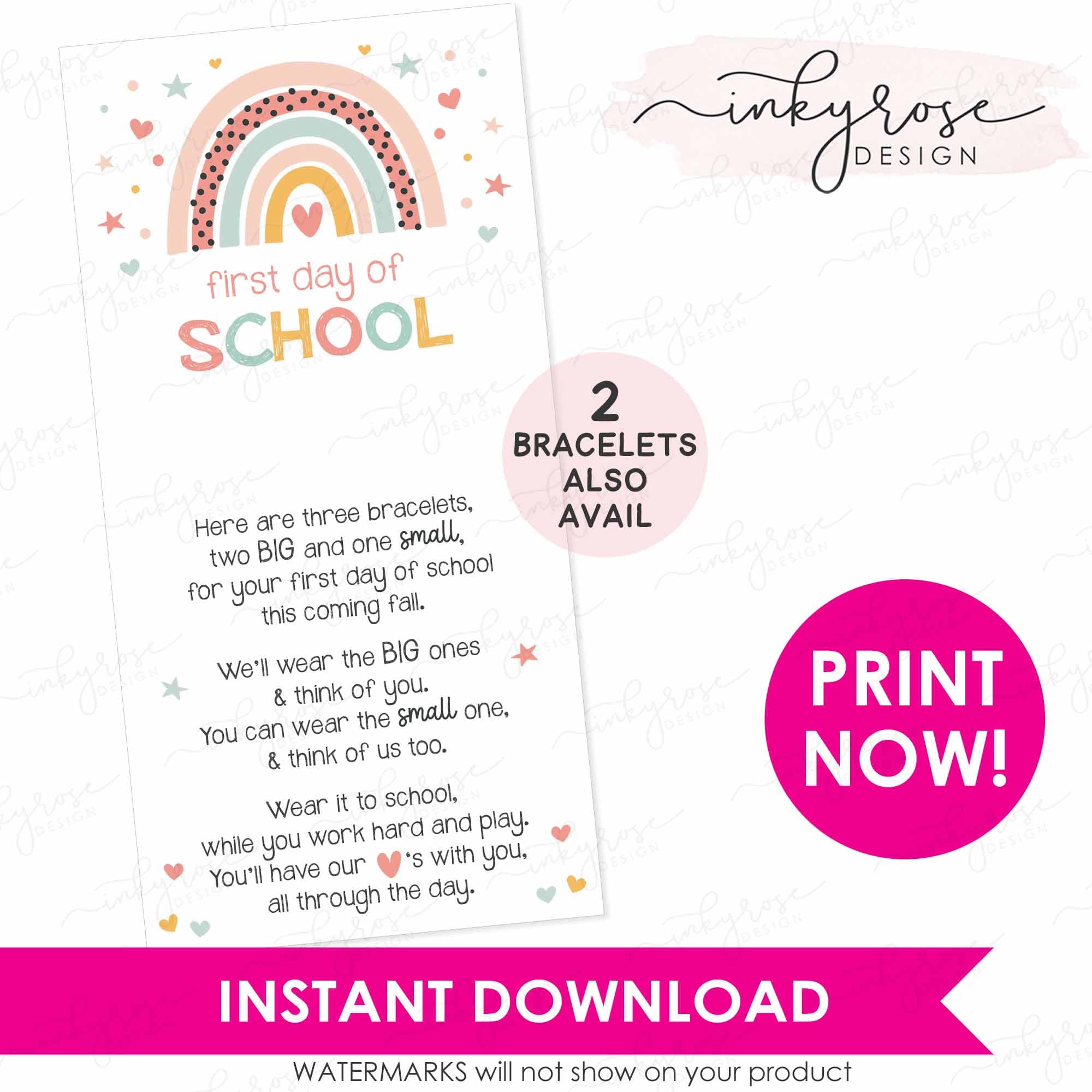 First Day of School Bracelet PRINTABLE Instant Download, Back to School ...