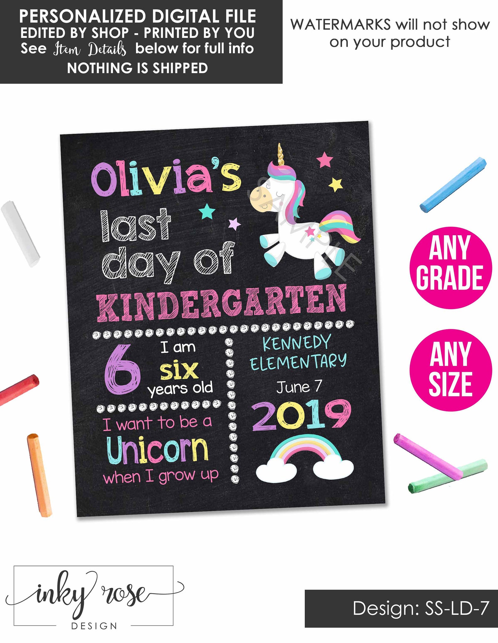 Last Day of School Sign Unicorn Chalkboard PRINTABLE Last Day | Etsy