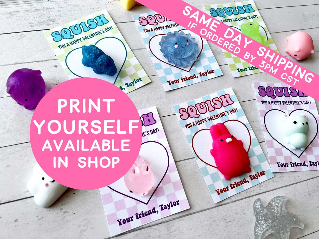 Squishy Valentine's Day Assembled Cards, PRINTED Squishy Valentine Card ...