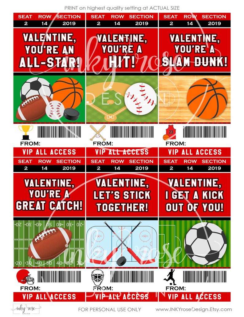 Sports Valentines Cards INSTANT DOWNLOAD Personalized Kids - Etsy