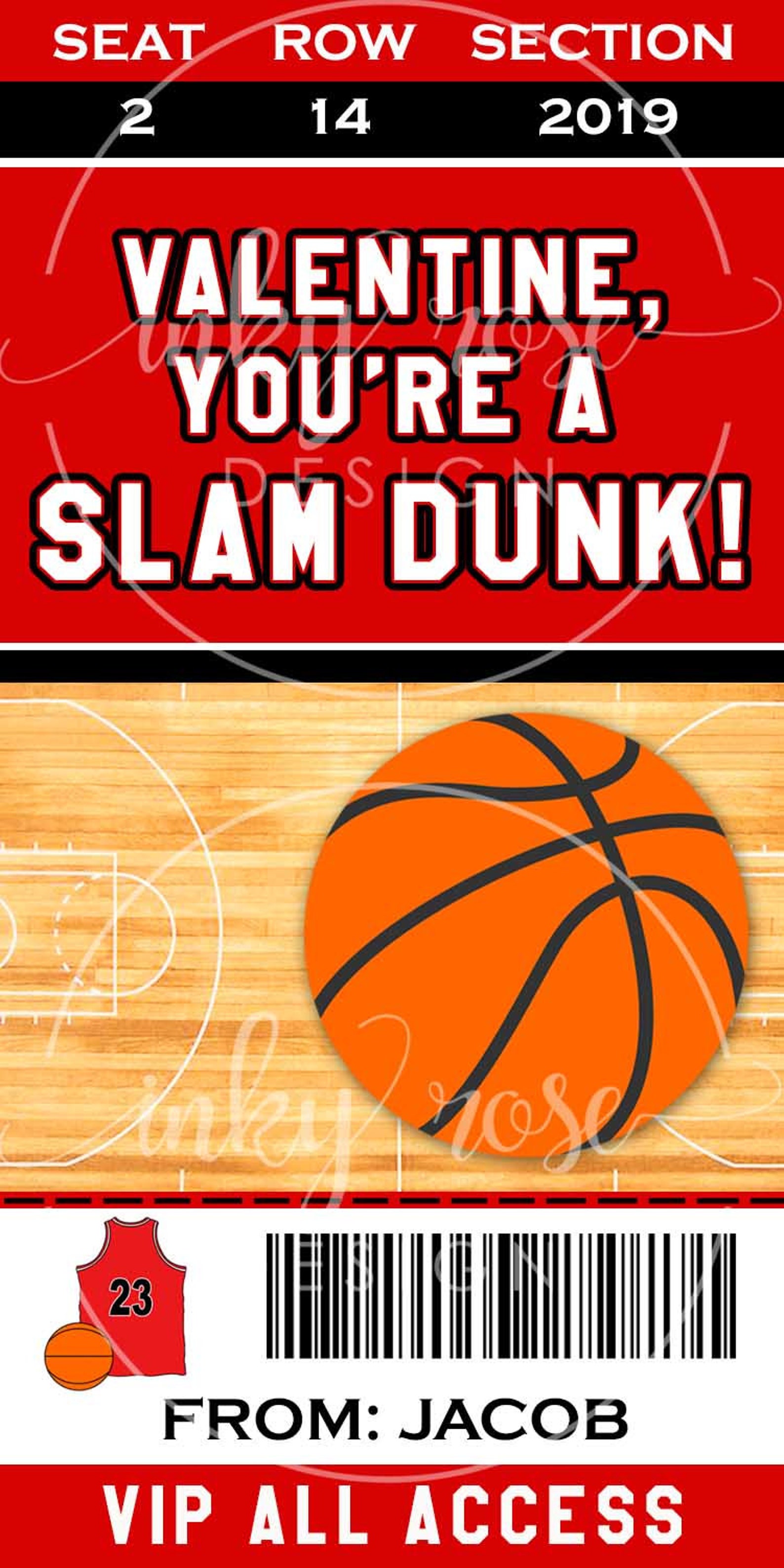 Basketball Valentines Day Card Personalized Kids Valentines - Etsy