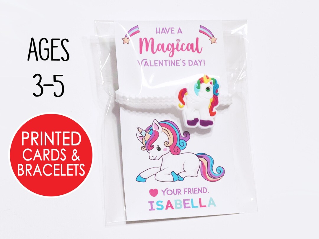 Unicorn Valentine Cards, PRINTED Preschool Valentines Unicorn Bracelet ...