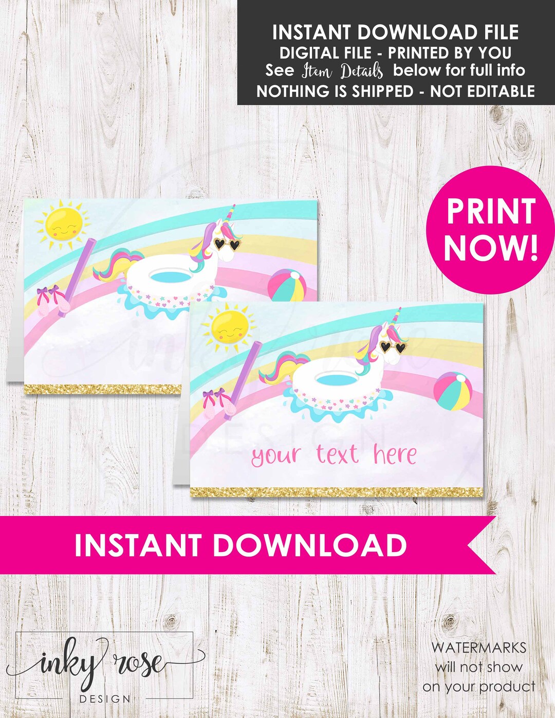 Unicorn Pool Party Food Tent Cards PRINTABLE, Unicorn Pool Party ...
