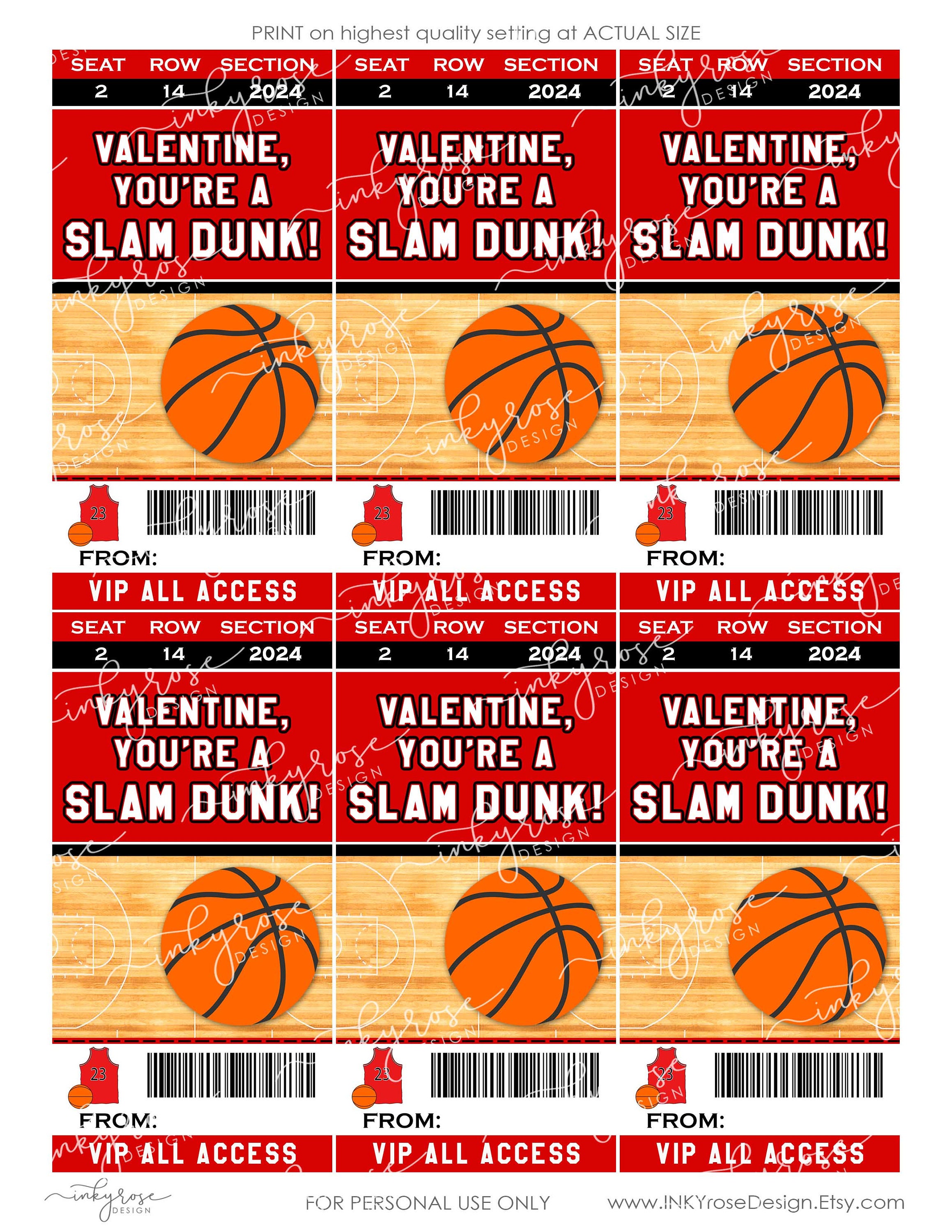 Basketball Valentines Day Card INSTANT DOWNLOAD Kids Valentines ...