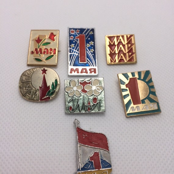 soviet badges, Labor Day , set of 7, USSR, 1970s - Gem