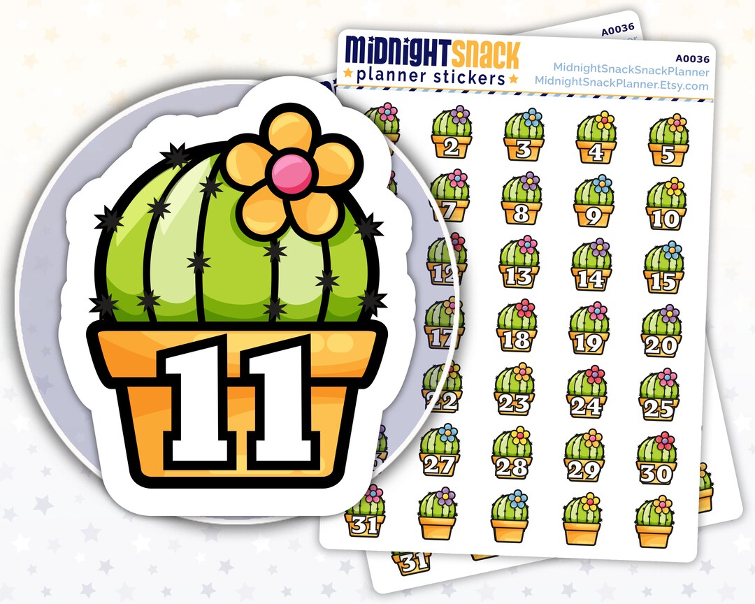 Cactus Countdown Planner Stickers | House Plant Numbers Icon Stickers ...