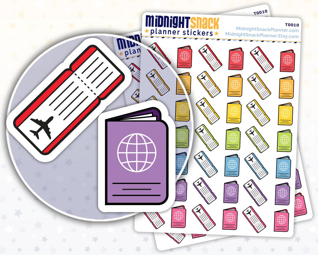 Boarding Pass and Passport Icon Sticker | Airplane Trip Planner Sticker ...
